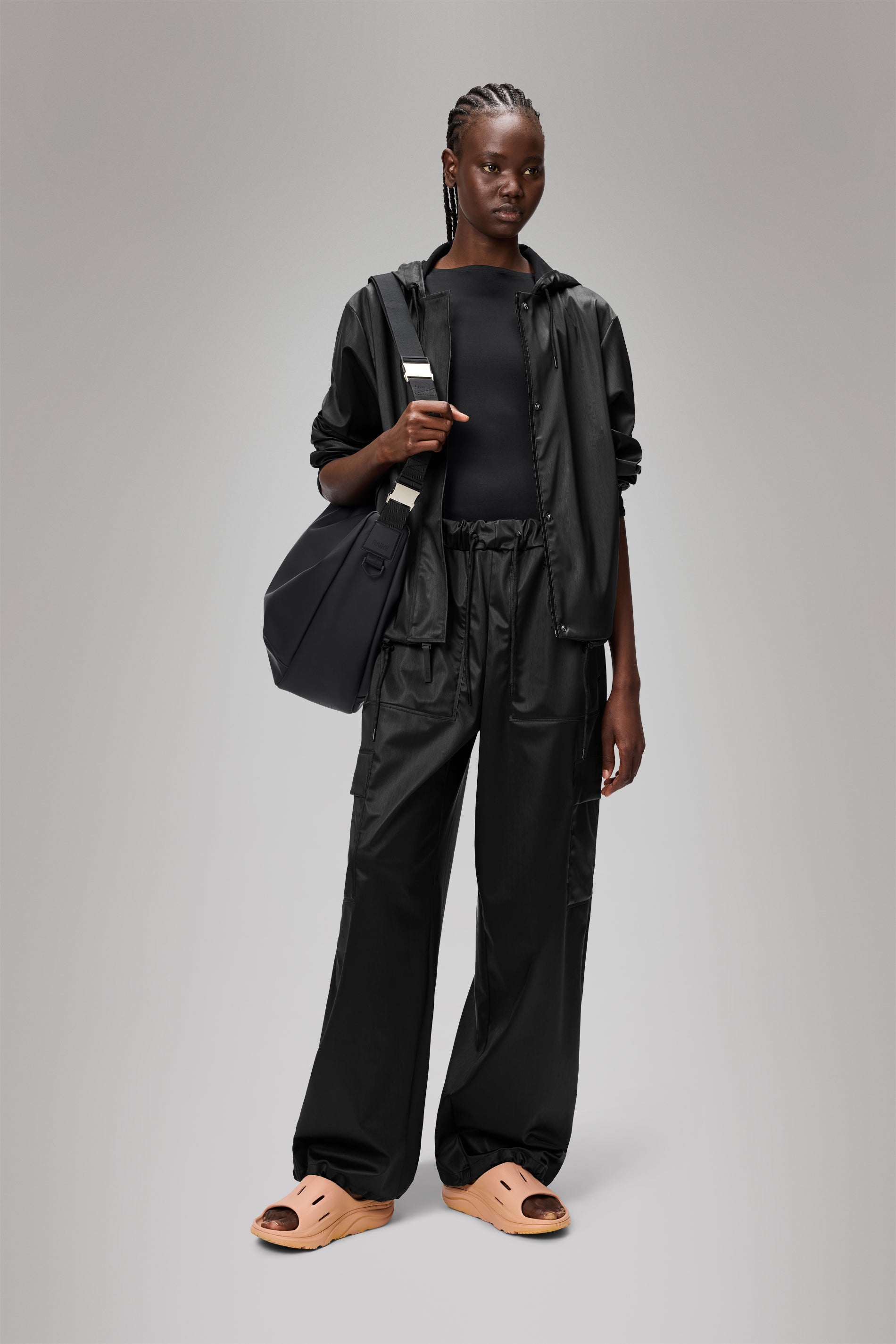Rains® Cargo Rain Pants Wide in Black Grain for £105 | Free Shipping
